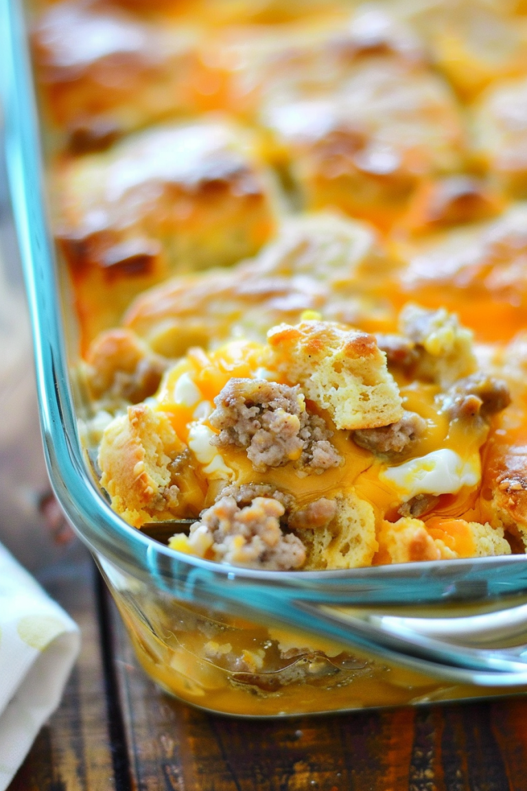 Cheesy Sausage Biscuit Breakfast Casserole