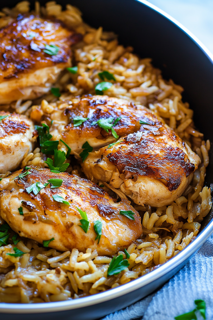 French Onion Chicken and Rice Skillet