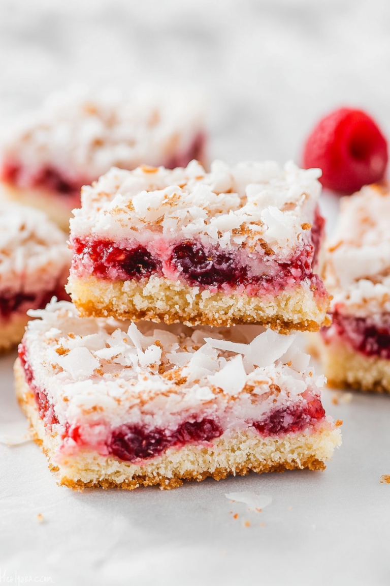Raspberry Jam Coconut Slice